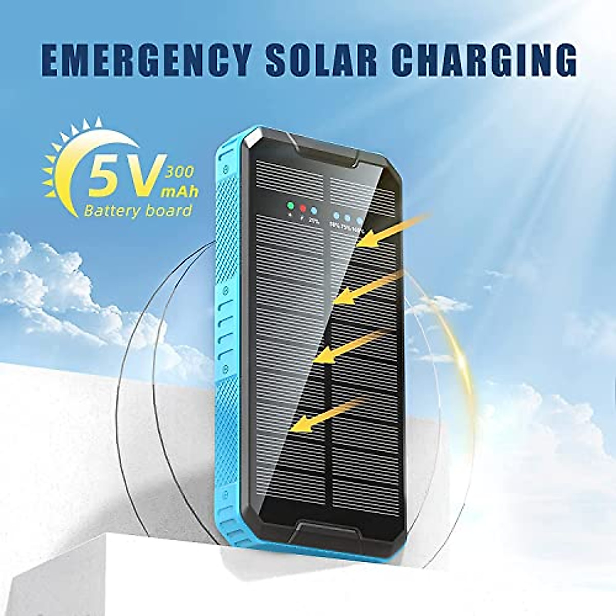 Solar Charger Power Bank 30000mAh, PD 20W Solar Phone Charger QC3.0 Fast Charging, 10W Wireless Charging, LED Flashlight Waterproof, Outdoor Solar Powerbank Portable Charger for iPhone Android