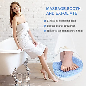 IHOUZE Shower Foot & Back Scrubber, Wall-Mounted Scrubber with Suction Cups, Silicone Bath Massage Cushion Brush, Massager Mat, Gentle Exfoliating and for All Kinds of Skin Gray