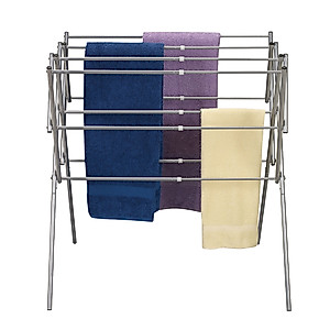 Household Essentials 5127 Collapsible Expandable Metal Clothes Drying Rack - Dry Wet Laundry Indoors - Satin Silver
