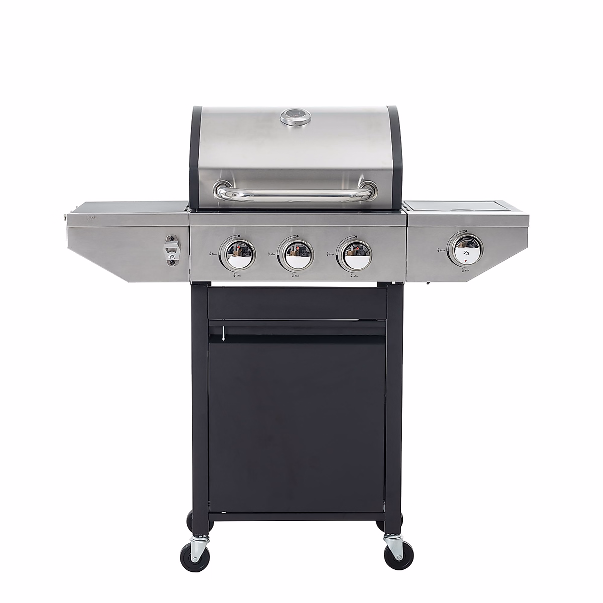 Propane Grill with Side Burner and Temperature Gauge - Stainless Steel Gas Grill with 3 Heads and 430 Thickness - Outdoor Cooking Grill with Electronic Ignition System and Cast Iron Cooking Grids