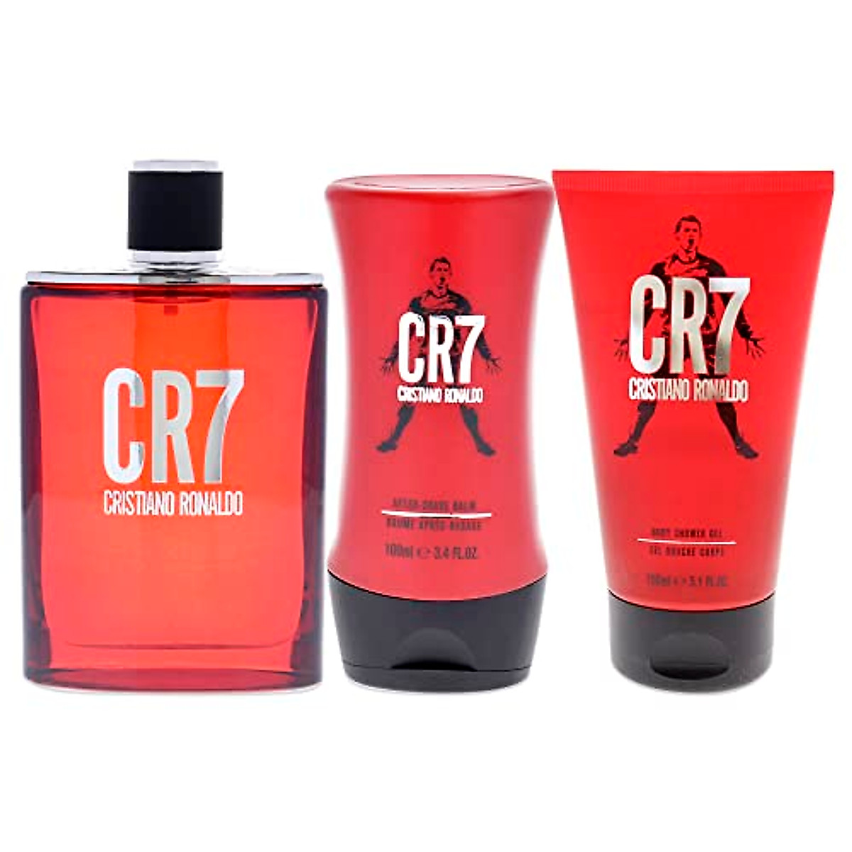 Cristiano Ronaldo CR7, 3 pc - Aftershave for Men - Woody Fragrance Body Spray and Shower Gel Gift Set for Men - Scent of Bergamot, Lavender, Cardamom