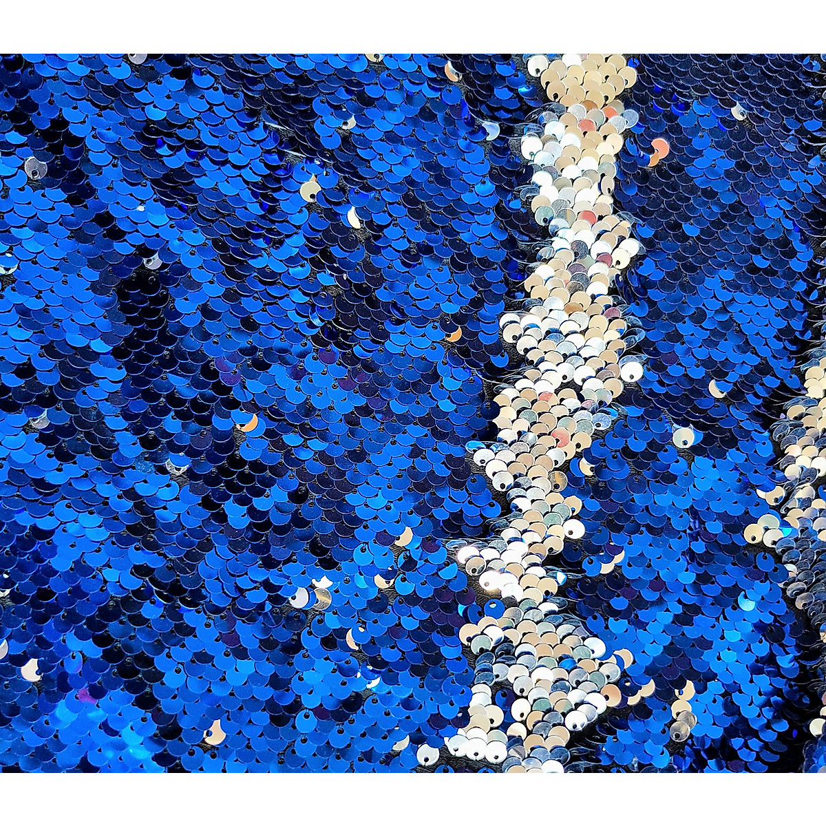 Sensory Wall Sequin Flip Fabric for Kids,0.2" Large Sequins Sensory Graffiti Fabric for Toddlers,Calming Corner Tactile Items Reversible Fabric (Half yd (18"*49"), Sapphire Blue + Silver)