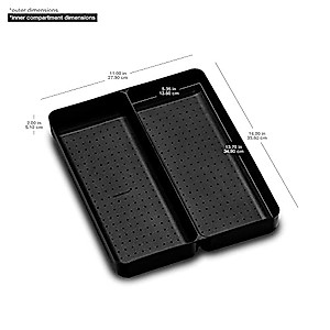 madesmart Premium Antimicrobial Premium Soft Small Utensil Tray, Non-Slip Kitchen Drawer Organizer, 2 Compartments, Multi-Purpose Home Organization, EPA Certified, Carbon