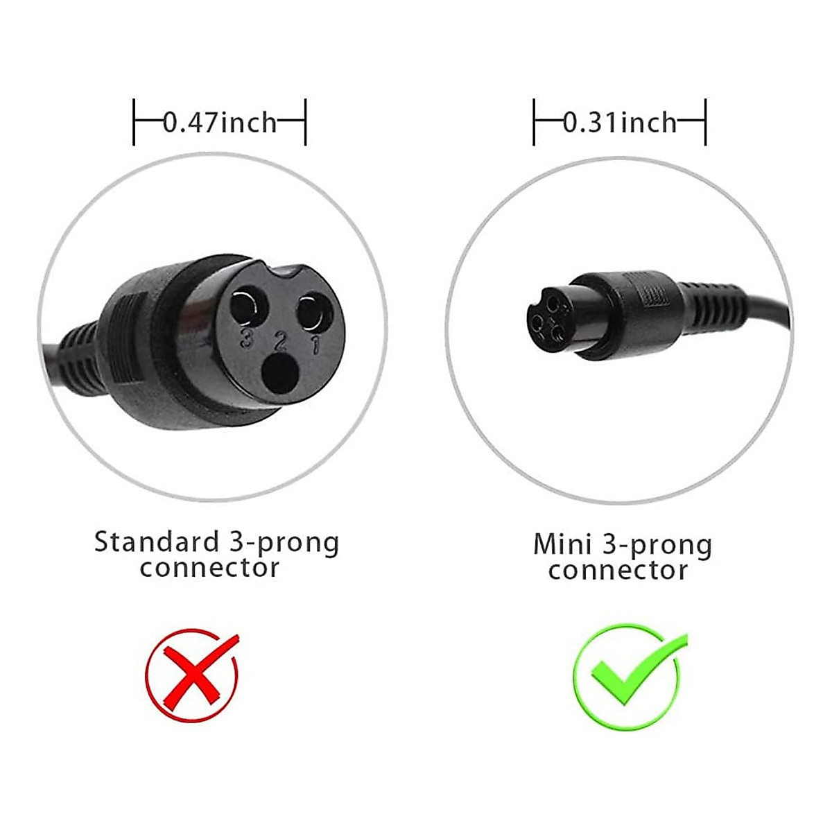 42V 2A Battery Charger for 36V Scooter Lithium Battery, Power Supply Adaptor with 8mm 3 Prong Connector
