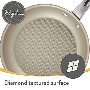 Ayesha Curry Home Collection Porcelain Enamel Nonstick Covered Deep Skillet With Helper Handle, 12 Inch Frying Pan with Glass Lid, Sienna Red