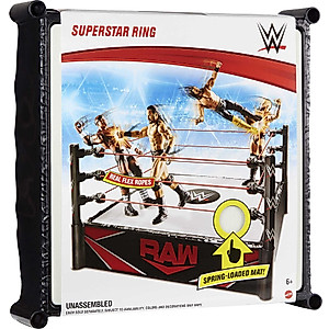 WWE Superstar Ring (14 in) with Spring-Loaded Mat & Real Flex Ropes for Action Figures; Gift for Ages 6 Years Old & Up