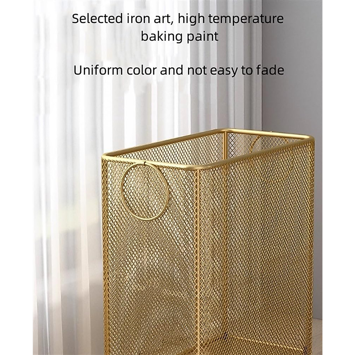Laundry Hamper with Handles & Rolling Wheels, Metal Laundry Basket with Wheels, Light Luxury Style Laundry Hamper, for Bathroom,Laundry Room（Size:16.9 * 9.1 * 17.7in） (Color : Gold)