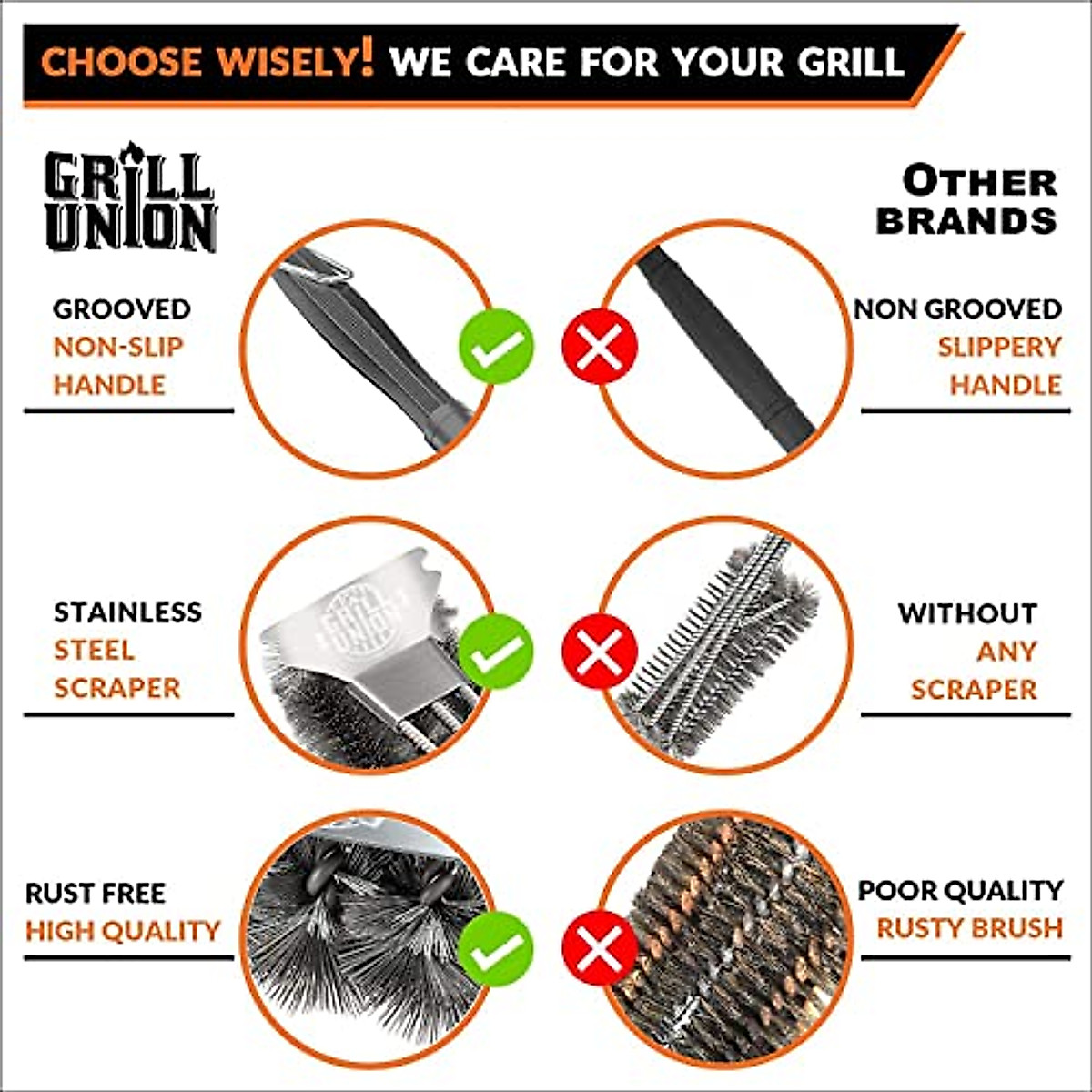 BBQ Grill Brush&Scraper for Outdoor Grill 18" Stainless Steel Grill Cleaning Brush Grill Grate Cleaner Safe Grill Accessories for Weber Gas, Charcoal, Smoker, Cast Iron,Infrared-Gifts for Men