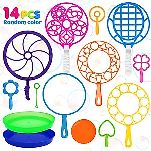 Roberly Bubble Wands Set Toys Big Giant Large Bubbles Wand Toy Sets with Tray Bulk Funny Bubble Making Maker for Kids Adult Summer Outdoor Playtime Activity Party Favors Gifts Birthday Games