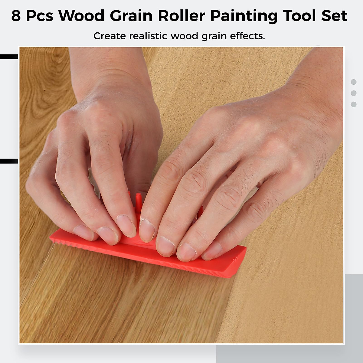 Wood Graining Tool, 8PCS Wood Grain Painting Tool Set, Wood Grain Painting Roller with Handle, DIY Rubber Wood Graining Decorating Tool for Walls, Floors, Decks, Furniture (8)