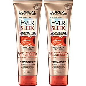 L'Oreal Paris EverSleek Keratin Caring Conditioner, with Sunflower Oil, 2 Count (8.5 Fl; Oz each)