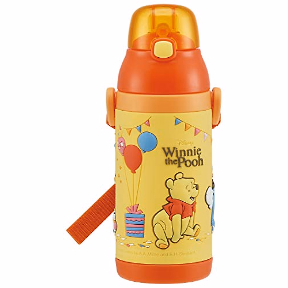 Skater SSPV4 Stainless Steel Children's Water Bottle, 12.8 fl oz (380 ml), Straw Drinking, 3D, Winnie the Pooh, Disney