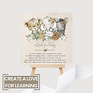 Flora Safari Books for Baby Shower Cards - 25 Pack - Cute Invitation Inserts for Girls - Bring a Book Instead of Cards Poem - Storybook Theme Ideas