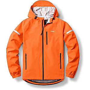 TSLA Men's Cycling Waterproof Jacket, Reflective Hoodie Windbreaker, Packable Bike Rain Jackets with Back Pocket, Cycling Neon Yellow, X-Large