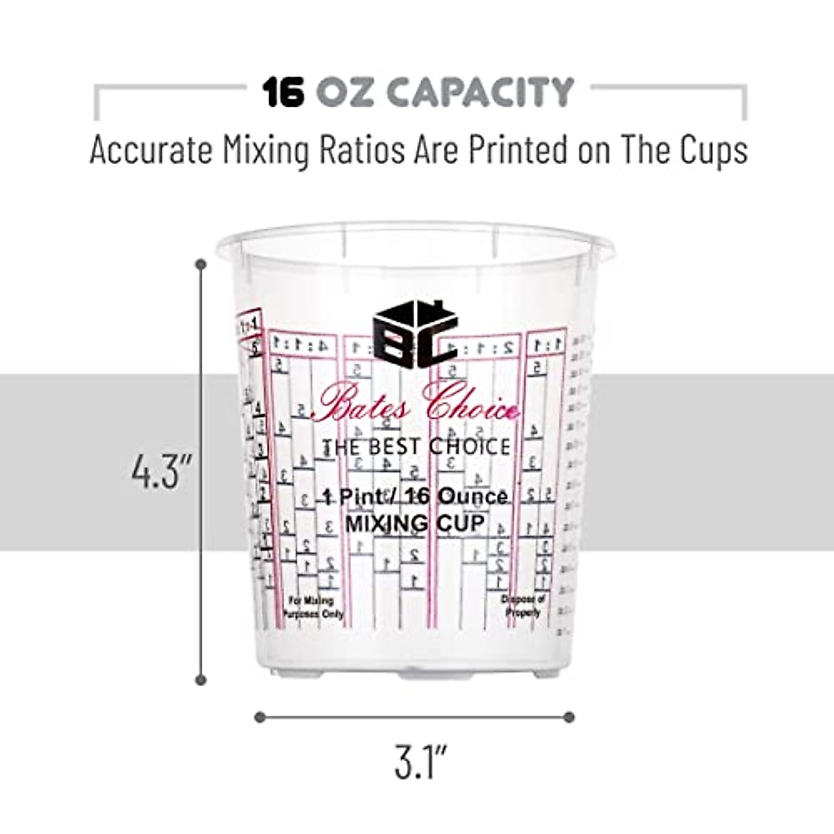 Bates- Paint Mixing Cup,16 oz ,12 Cups, Resin Mixing Cups, Mixing Cups for Epoxy Resin, Epoxy Mixing Cup, Paint Measuring Cups, Plastic Mixing Cups, Epoxy Mixing Containers