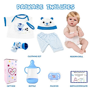 Aori Lifelike Realistic Reborn Baby Boy Doll 22 Inch Handmade Weighted Reborn Baby Doll with Bear Toy