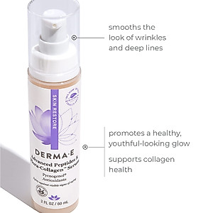 DERMA E Advanced Peptides and Vegan Flora-Collagen Serum – Double Action Collagen Face Cream with Peptide Complex – Intensely Hydrating Treatment for Lines, Wrinkles and Redness, 2 oz