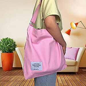 Women's canvas shoulder bag, tote bag. Simple retro, ideal for shopping and everyday storage (Pink)