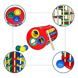 ROLENUNE Wooden Ball Drop Toy Kids Pounding Bench Hammer Pound Roll Ramp Toys Children Educational Montessori Gift for 3 4 5 Years Old Babies and Toddlers