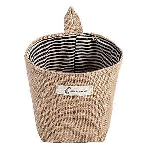 Cotton Linen Hamper Hanging Clothes Bag Home Gadget Storage Organizer Foldable Basket Bin (Blue Stripe)