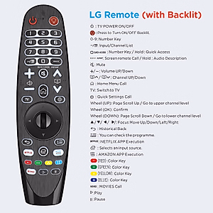 Universal Backlit Remote Control for All LG Smart TV Magic and Infrared Remote Compatible with All Models of LG TVs