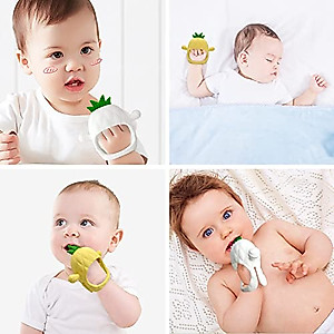 Pineapple Shape Baby Teething Toys, Never Drop Hand Wrist Teether, PAPACHOO Baby Chew Toys for Sucking Needs, Silicone Baby Mitten Teether for Soothing Teething Pain Relief, Easy to Grip (Yellow)