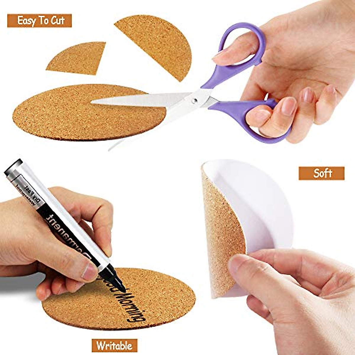 30 Pack Self-Adhesive Cork Round 4” Cork Tiles Cok Bcking Sheets Cork Coasters Round for DIY Crafts