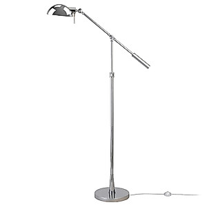 Henn&Hart Height Adjustable/Tilting Floor Lamp with Metal Shade in Polished Nickel, for Home, Living Room, Bedroom, Entertainment Room, Office, Kitchen, Dining