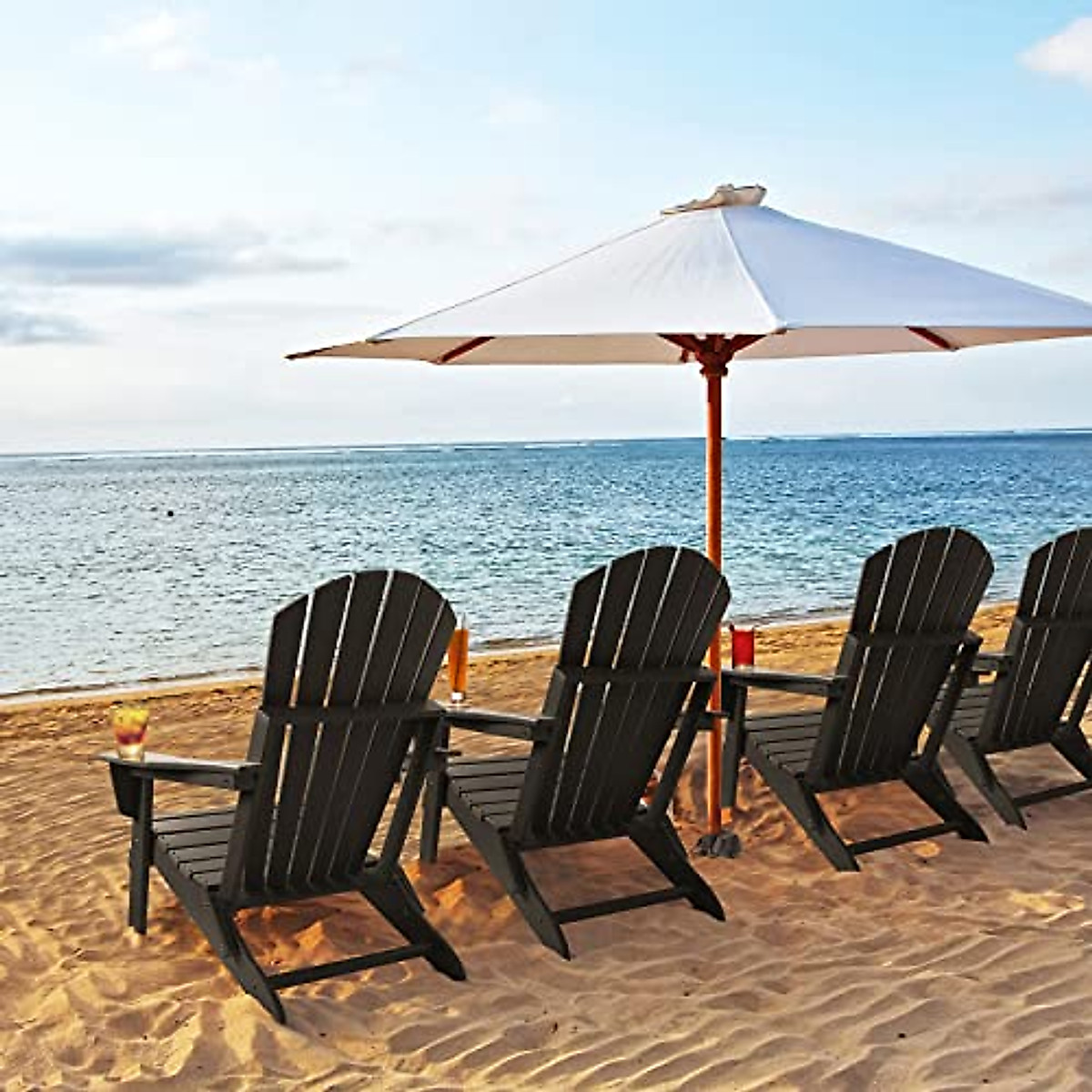 FUNBERRY Folding Adirondack Chair Set of 4, Fire Pit Chairs, Plastic Adirondack Chairs Weather Resistant with Cup Holder, Composite Adirondack Chairs