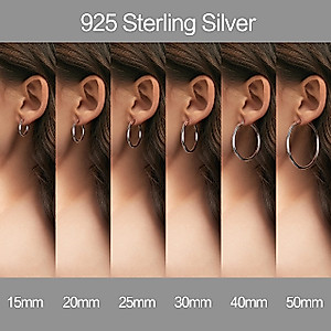Milacolato 925 Sterling Silver Hoop Earrings for Women 18K White Gold Plated Chunky Huggie Hoop Earrings Hypoallergenic Lightweight Round-Tube Circle Big Hoop Earrings 20mm