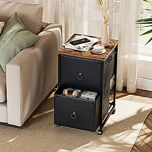HOOBRO 2 Drawer Mobile File Cabinet, Rolling Printer Stand, Vertical Filing Cabinet, Office Cabinet, Filing Cabinet for Home Office, A4/Letter Size, Nonwovens Drawer, Black and Rustic Brown BFK20WJ01