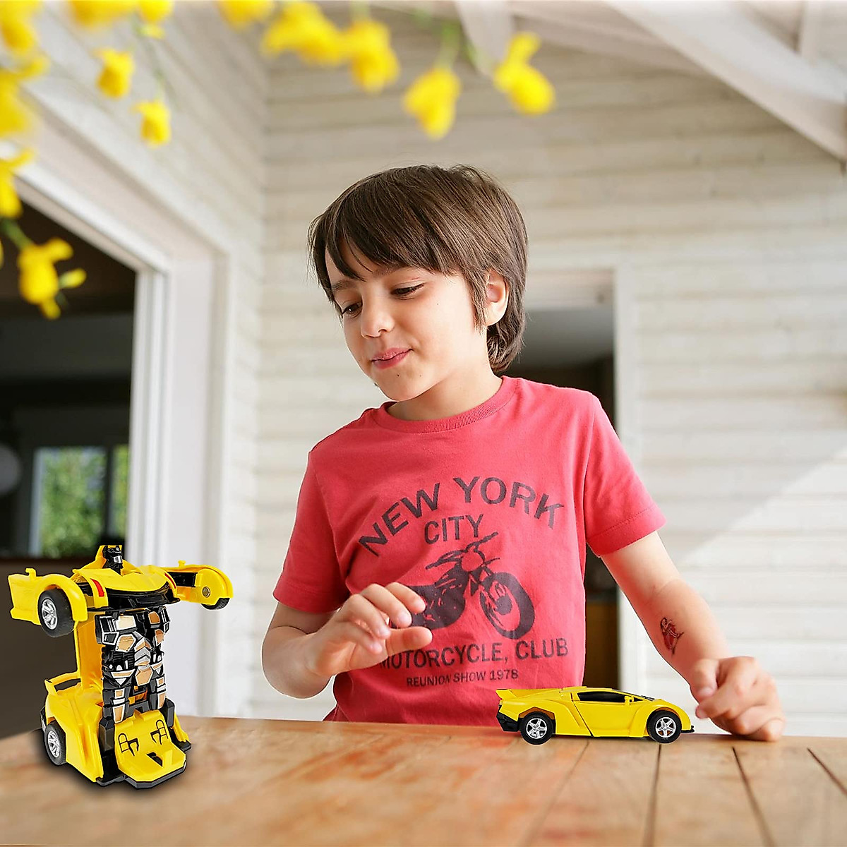 FB DINO TOYS Transforming Cars for 2 Years Old Boys and Toddlers, Inertia Driven Truck Toy for 3 Year Old Boy, Portable Toy for 2, 3, 4, 5, 6, 7, 8 Year Old Boys Christmas Birthday Gifts for Kids