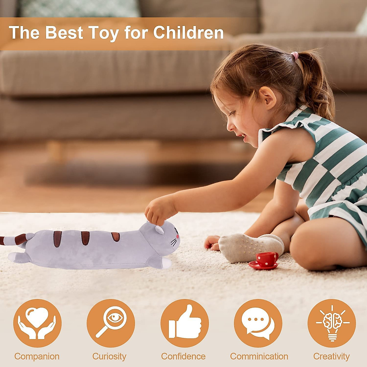 Muiguiti Cat Stuffed Animals Cute Plush Kawaii Stuff Plushie Body Pillow Room Decor for Teen Girls Boys Birthday Gifts Toy (19.68 inch, Gray)