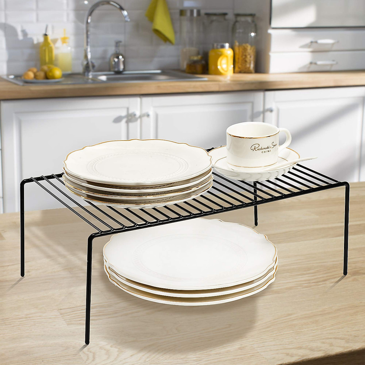 iPEGTOP 6 Pack Large (15.7 x 9.4 Inch) Freezer Cabinet Storage Shelf Rack, Rustproof Stainless Steel Kitchen Organizer Space Saver for Fridge Pantry Shelves Countertops - White