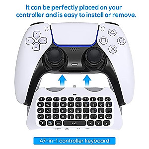 Controller Keyboard for PS5, Protable Bluetooth Keyboard Chatpad Mini Rechargable Handheld Controller Grip Keyboard Gaming Keypad for PlayStation 5 Controller