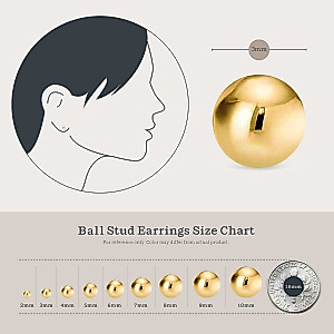 KEZEF 5 Pair Set Earrings for Women | Rose Gold Plated Silver Ball Earrings 925 Hypoallergenic Round Stud Earrings | Set of 2mm, 3mm, 4mm, 5mm, 6mm