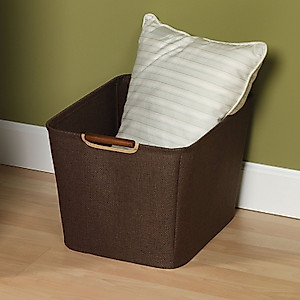 Household Essentials 601 Medium Shelf Basket with Wood Handles | Multi-Purpose Home Storage Bin | Brown Coffee Linen