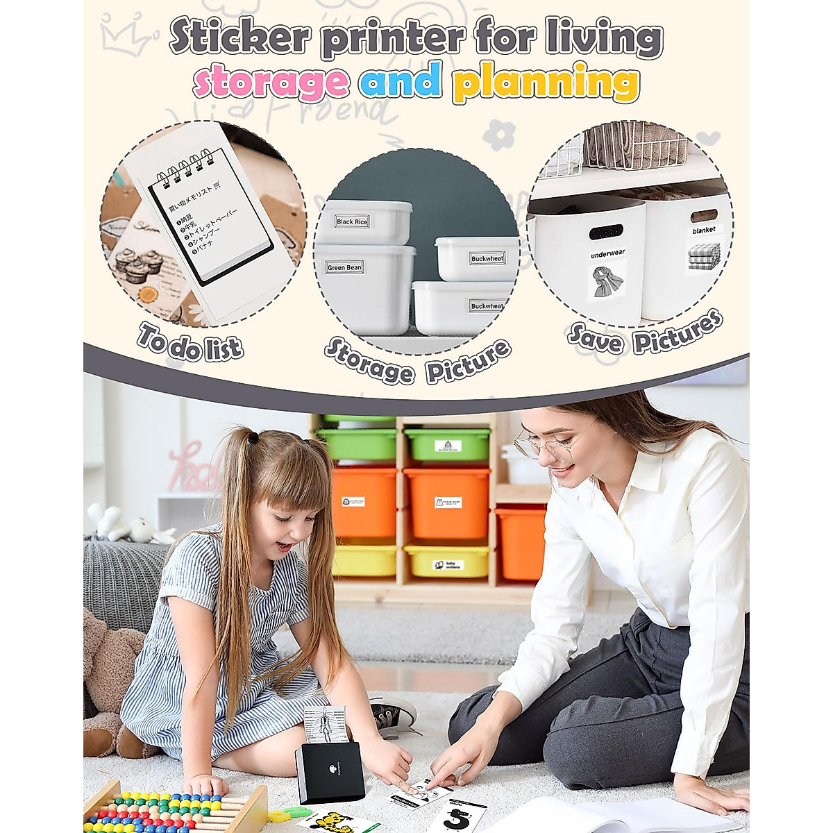 Memoqueen Mini Sticker Printer - M02 Wireless Pocket Printer, Compatible with iOS & Android, Photo Printer for Phone, for Fun Christmas Sticker, DIY Journal, New Year Gift, Black