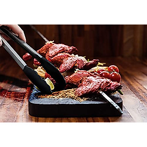 KIKitchen 14Pcs Black Kitchen Tongs, Tongs for Cooking with Silicone Tips 7Inch Serving Tongs Stainless Steel Locking Kitchen Tongs BBQ Grilling Tong for Salad, Grilling, Frying and Cooking