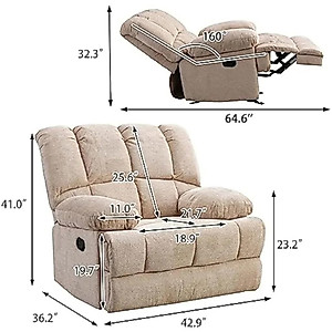 NAHDU Oversized Rocker Recliner Chair, Manual Recliner Single Sofa Couch, Soft Fabric Overstuffed Rocking Chair