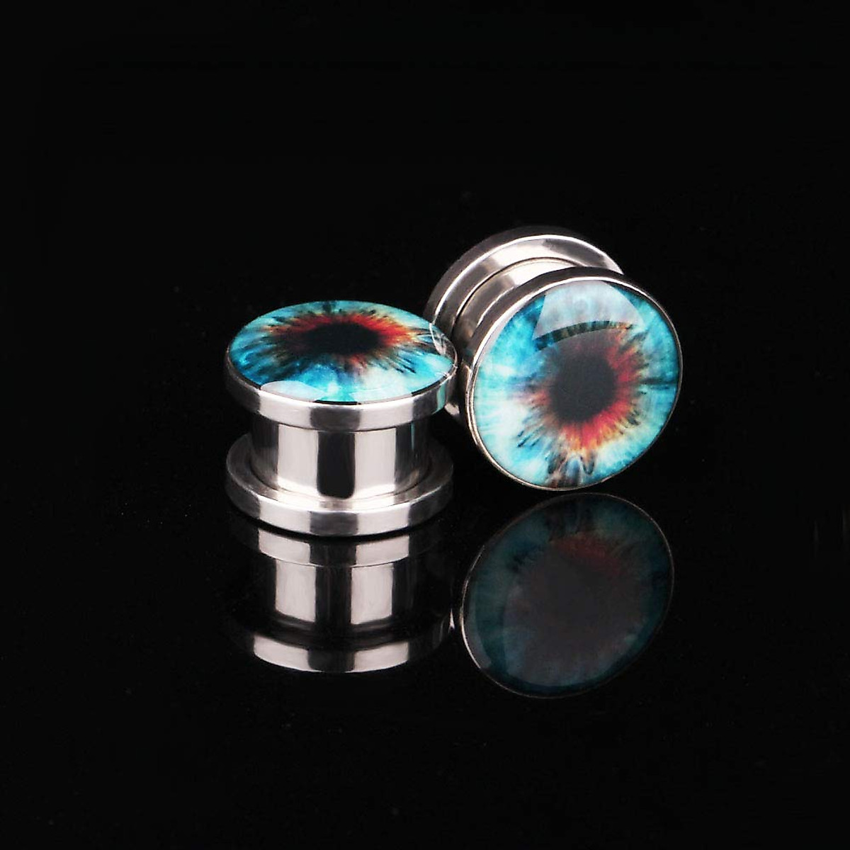 4pcs/set Stainless Steel Red & Green Eyes ear gauges Ear Plugs Flesh Tunnels Stretchers earExpander Body Piercing Jewelry