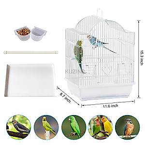 Kuzino Small Bird Travel Cage - Economy and Lightweight Small Birds Carrier Cages for Parakeets Lovebirds Parrotlets Finches Canaries with White Wire, White Plastic Base with Removable Tray