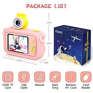 Kids Camera,ARNSSIEN 180° Flip Lens Camera for Kid,2.4in IPS LCD Digital Camera with Silicone Case,Child Selfie Camera for 3 4 5 6 7 8 9 10 Year-Old Girl Boy Christmas Birthday Gift Toddler Camera Toy