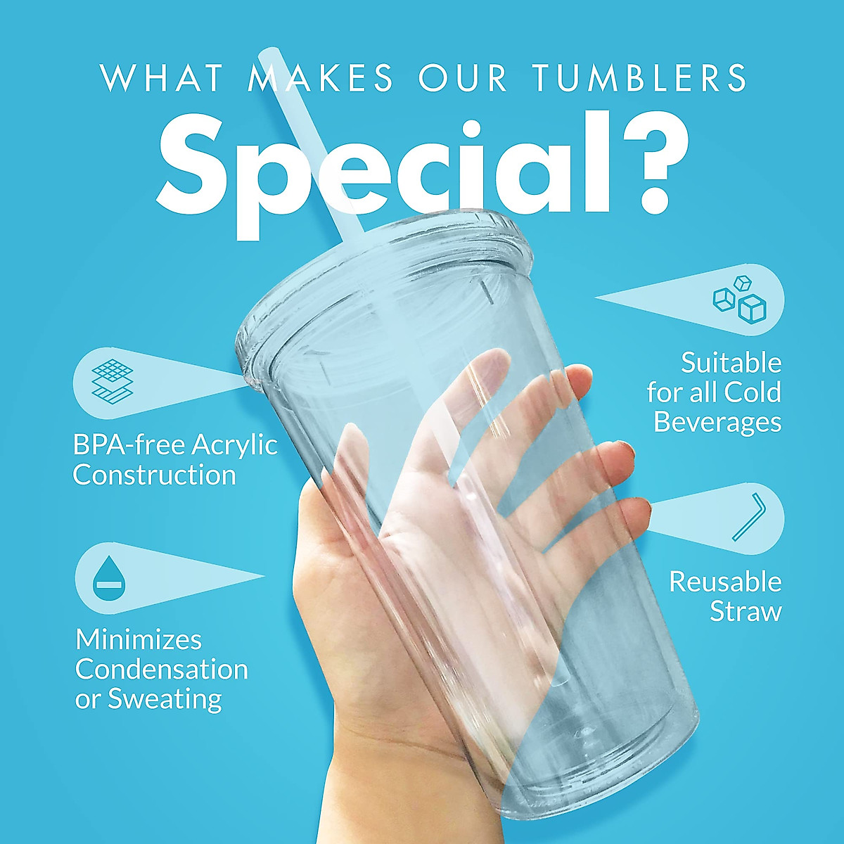 Eco To Go Cold Drink Tumbler - Double Wall -16oz. Capacity - Clear