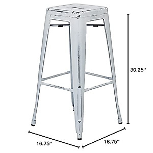 OSP Home Furnishings Bristow Antique Metal Barstool, 30-Inch, 4-Pack, Antique White