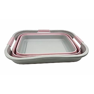 SAMMART 30L (8 gallon) Collapsible Plastic Laundry Basket-Foldable Pop Up Storage Container/Organizer-Portable Washing Tub-Space Saving Hamper/Basket (1, Grey/Pale Pink)