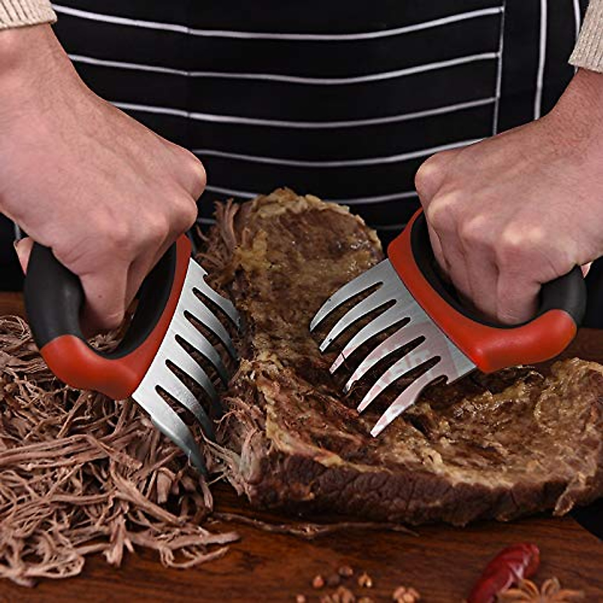 SCN Bear Claws Meat Shredder-BBQ Claws Stainless Steel Fork Set For Shredding Pulling Lifting Pork Chicken Beef With Heat Insulated Handel Set of Two Barbecue Grilling Tool