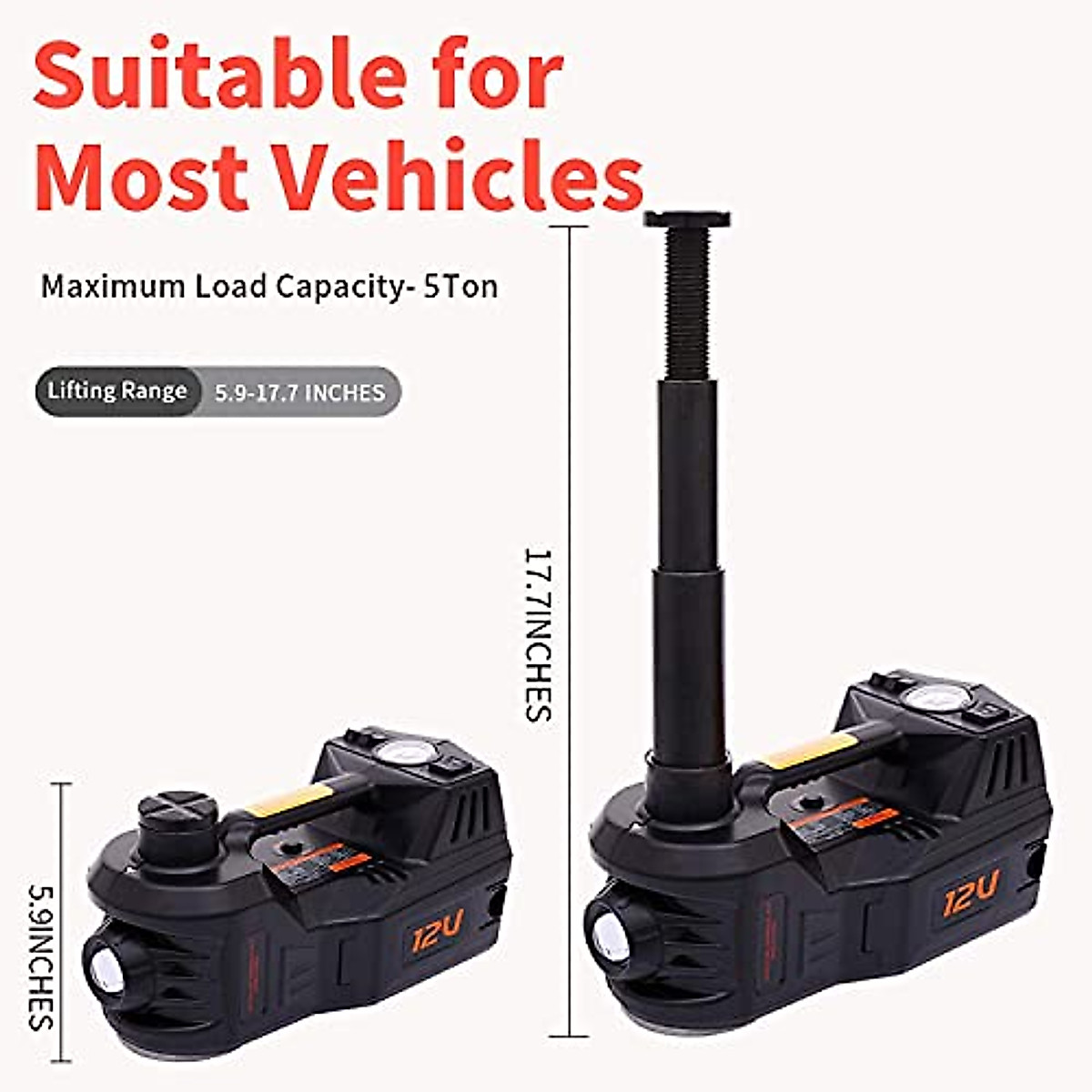 Trihelper Car Jack Hydraulic Jack – 5 Ton Electric Car Jack Stand Three in One Car Jack Kit for Sedans SUV Car Lift Floor Jack for Tire Change and Road Emergencies with Integrated Tire Pump (Black)