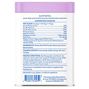 Native Pet Goat Milk Powder for Dogs - Organic Goat Milk for Dogs and Cats - Great Dog Food Additive to Support a Healthy Digestive System for Dogs - 60 Scoops