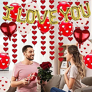 Valentine's Day Balloons Decoration Kit - I Love You Banner Heart Balloons Kit with Rose Petals Wedding Flower Decoration Love-Bear Red Heart Balloons for Valentine Day Party Decorations